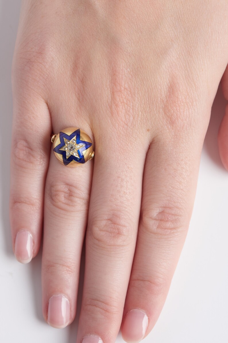 Antique Bombe Shaped Enamel and Old Euro Star Ring - Etsy