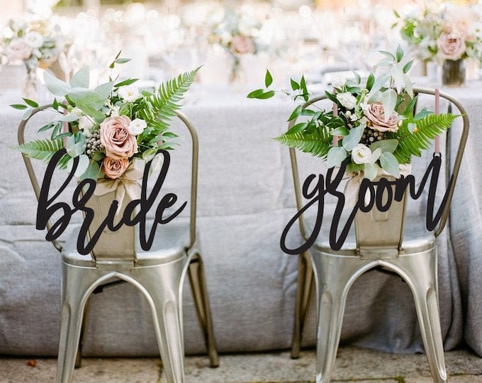 Bride and Groom Chair Sign, Laser Cut Chair Sign, Wedding Chair Sign ...