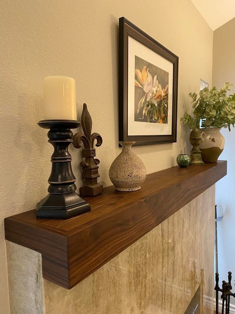 Handcrafted Walnut Fireplace Mantel - Custom Floating Wood Mantel Shelf ...