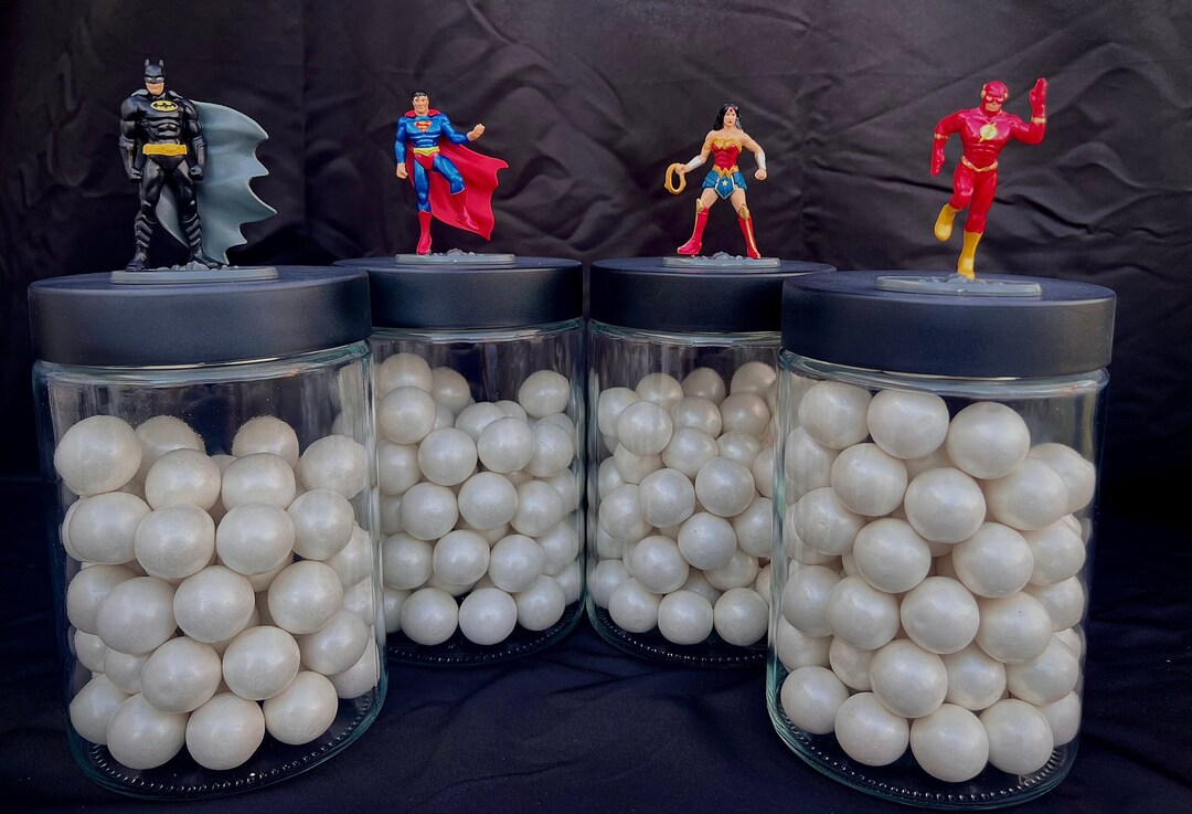 Superhero Glass Candy Jars Superhero Birthday Party Batman Superman ...