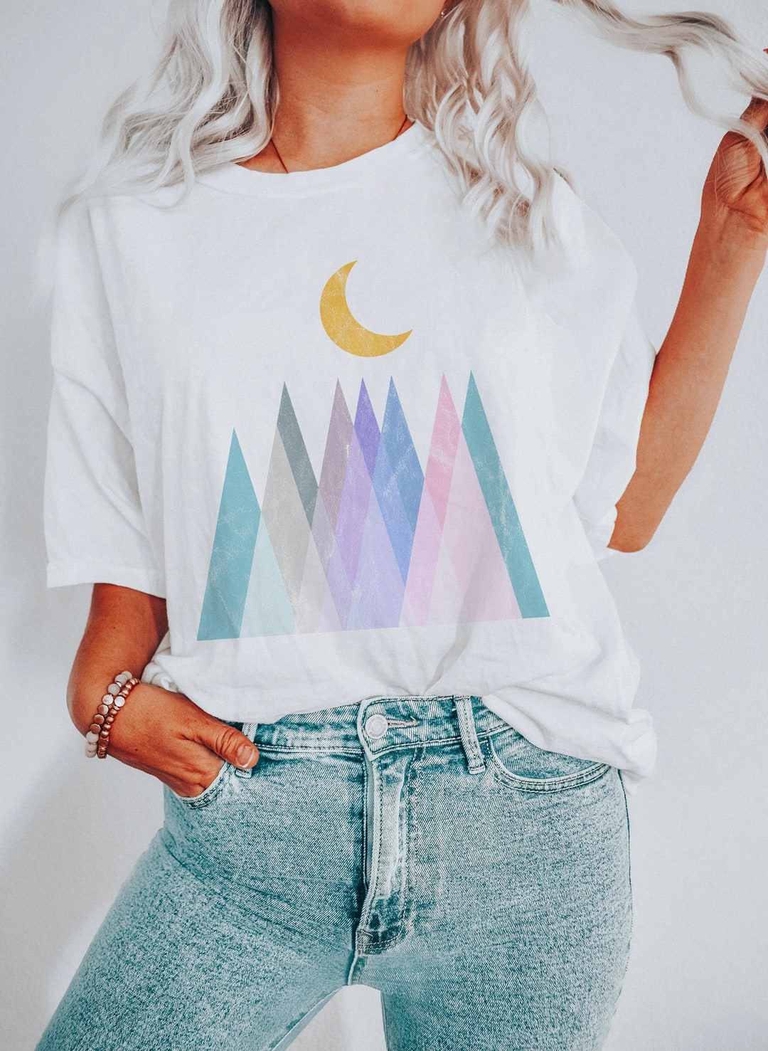 Abstract Pastel Mountains and the Moon Comfort Colors, Garment Dyed ...