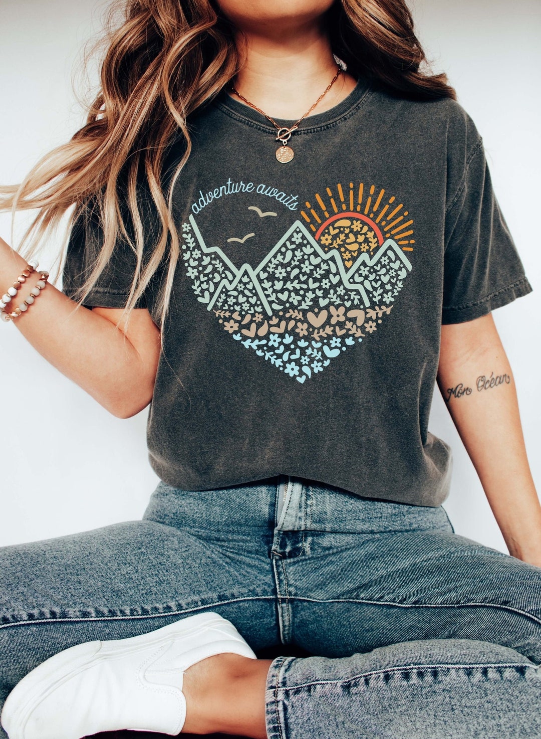 Adventure Awaits Tee, Nature, Camping, Outdoors, Hiking, Oversized ...