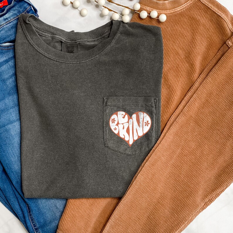 Retro Be Kind Heart Pocket Tee Comfort Colors Garment Dyed - Etsy