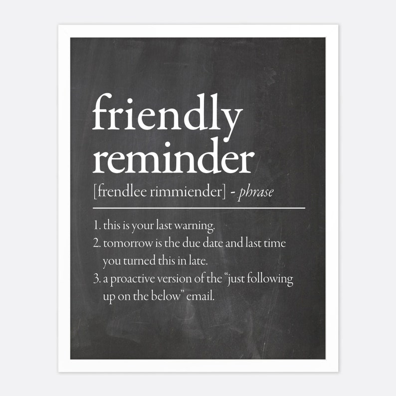 Friendly Reminder Definition Dictionary Print | Etsy UK