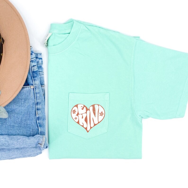 Retro Be Kind Heart Pocket Tee Comfort Colors Garment Dyed - Etsy