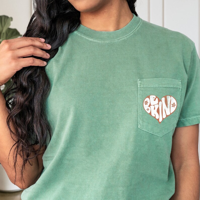 Retro Be Kind Heart Pocket Tee Comfort Colors Garment Dyed - Etsy