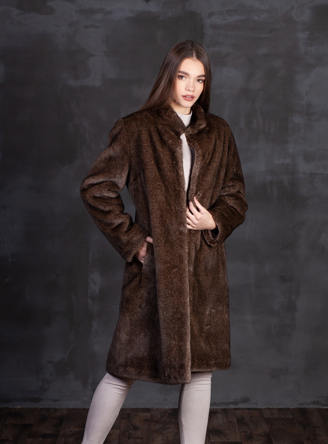 Faux Fur Coat. Brown Fur Coat. Brown Women Coats. Dark Mink - Etsy