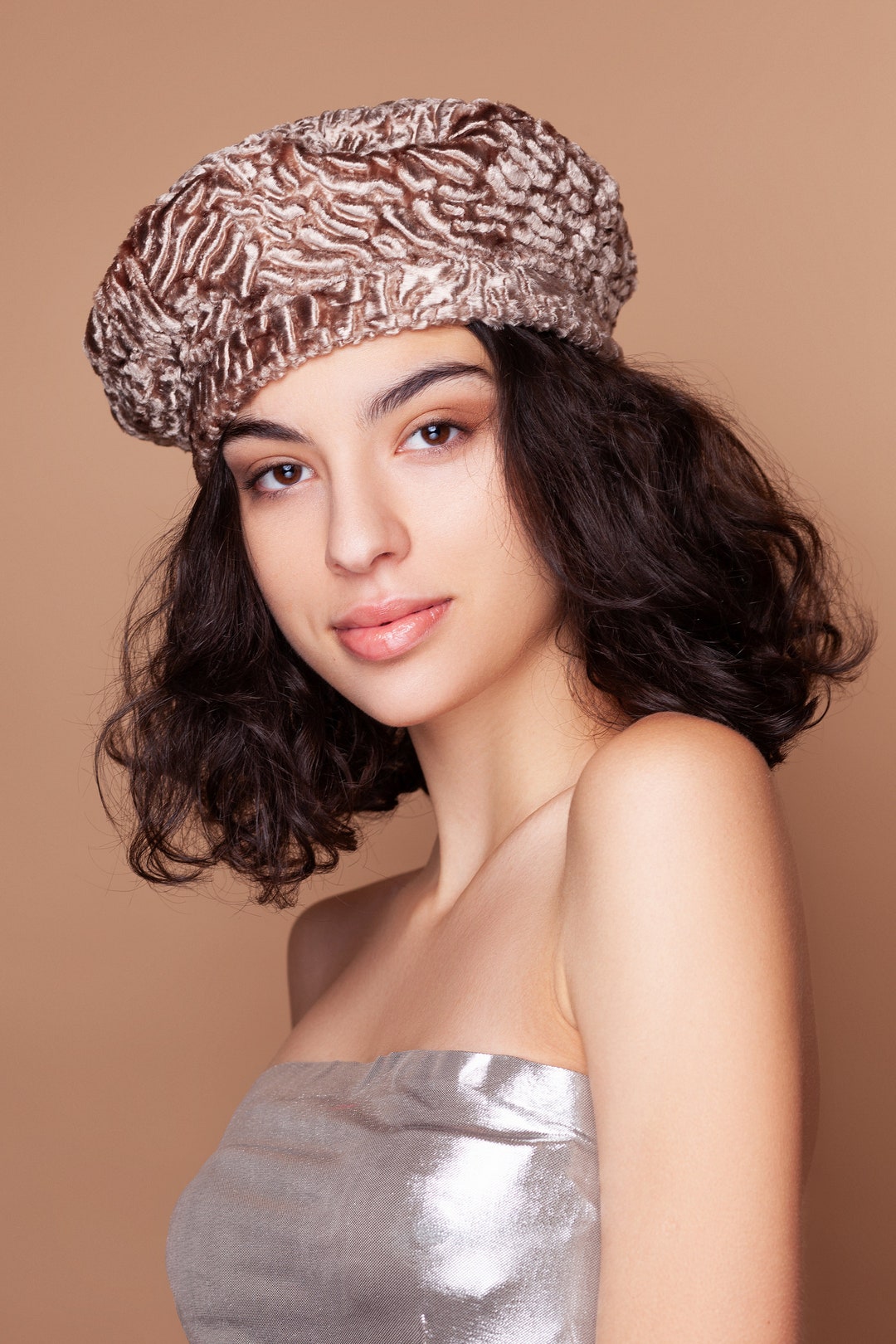 Gold Beret Hat. French Hats. Fur Stylish Hat. Fashion Beret. Velvet ...