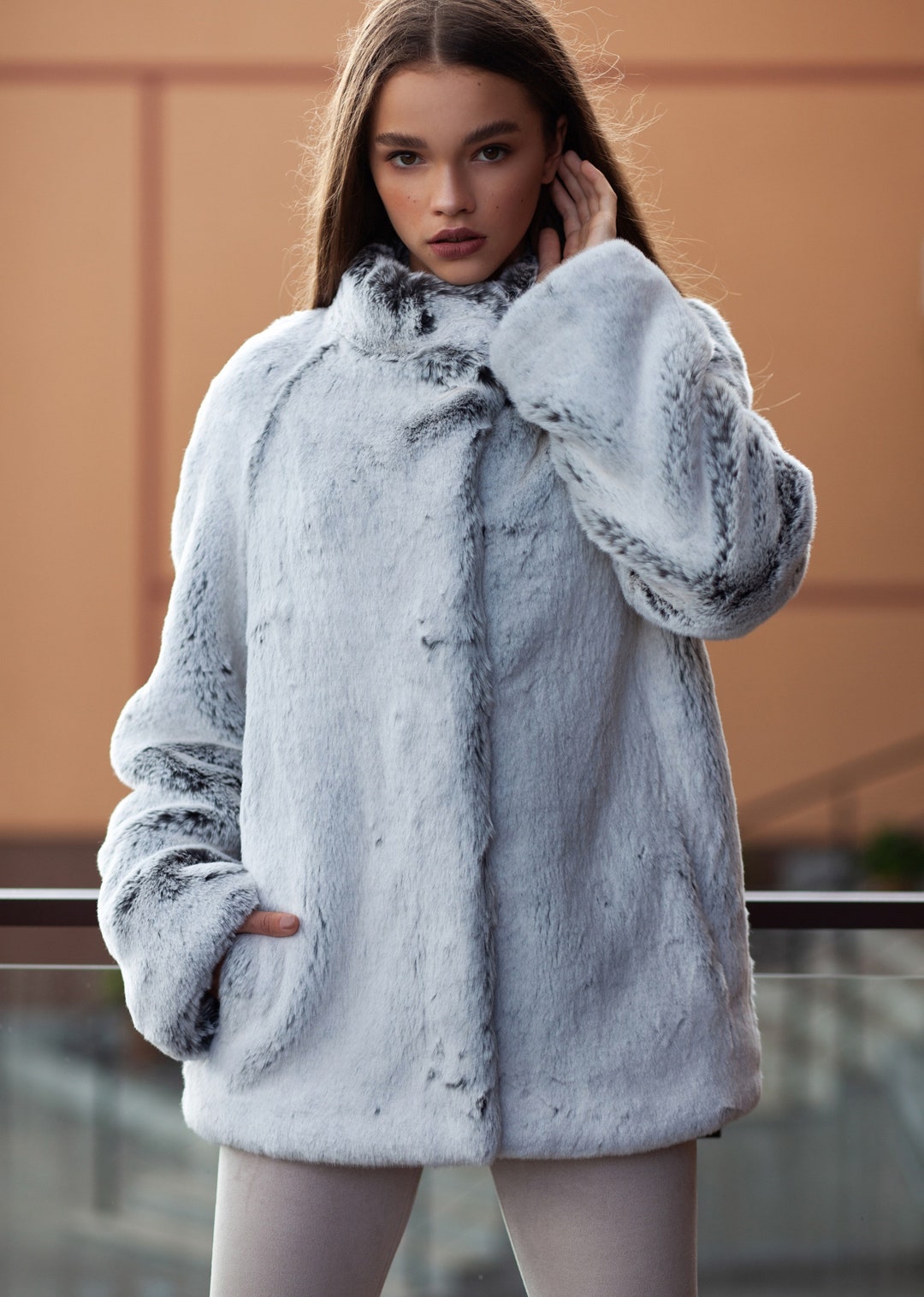 Luxury Faux Fur Coat Chinchilla Diamond. Exclusive Eco Furs by Tissavel ...