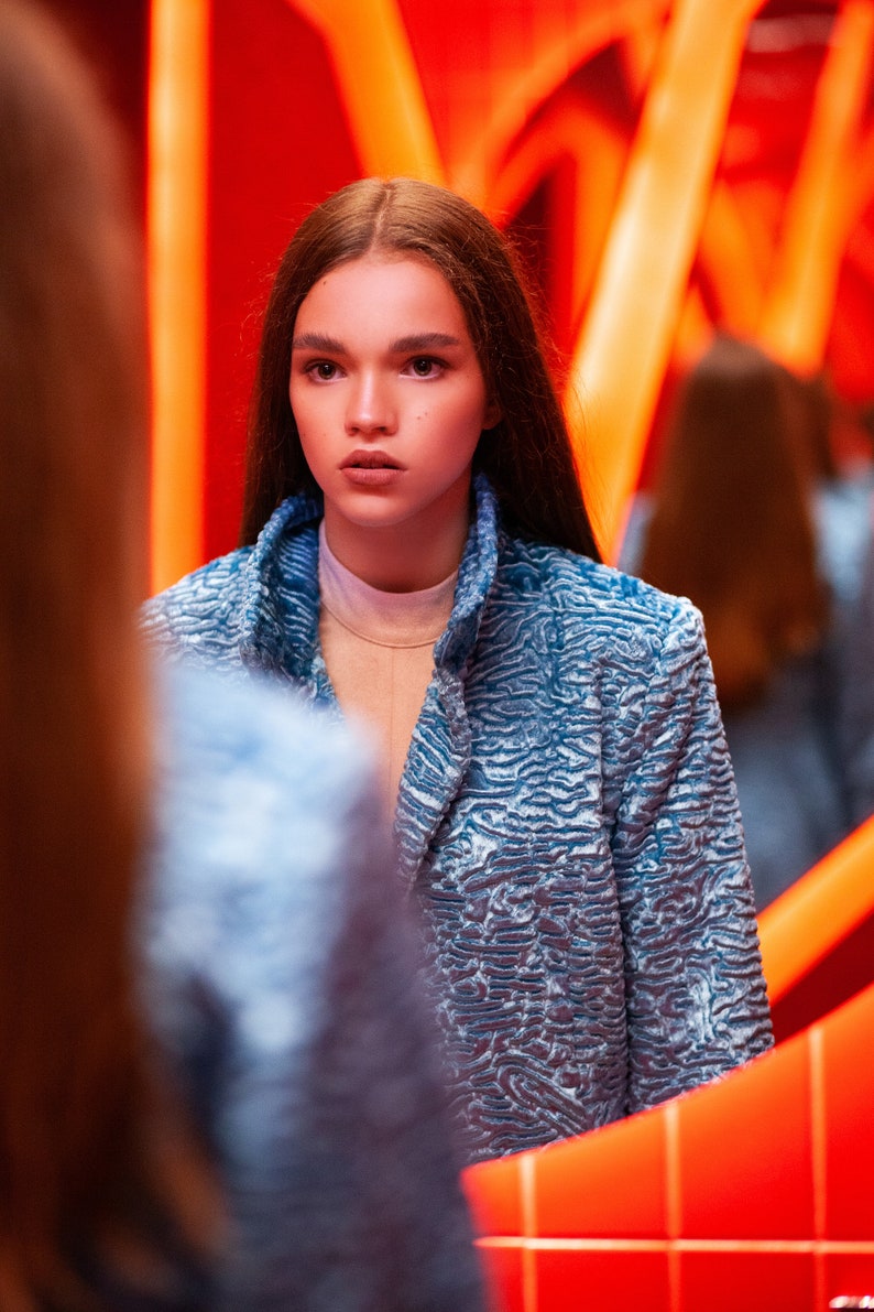 Blue Fur Coat. Fall Women Outwear. Blue Women Coat. Long Women - Etsy