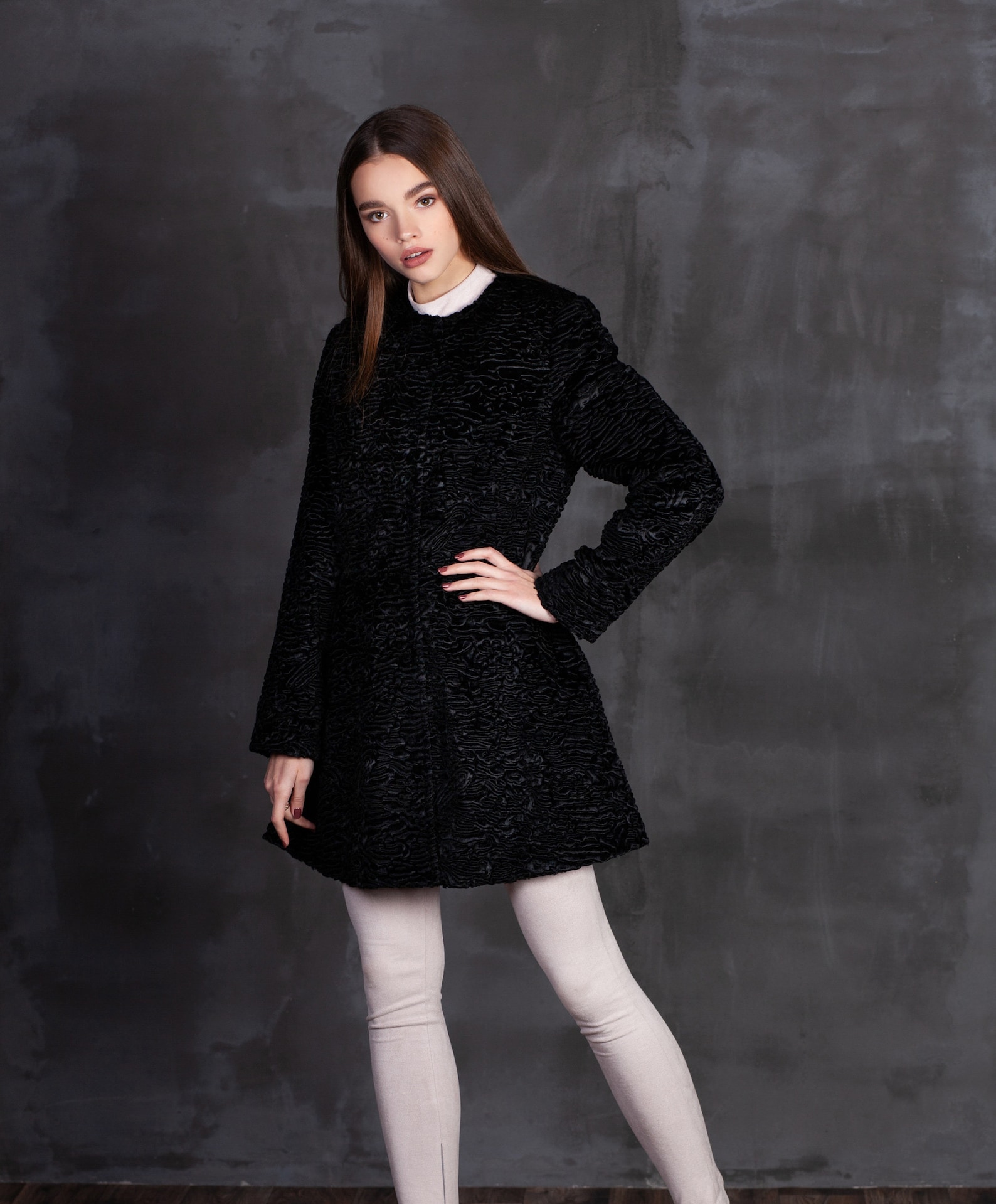 Luxury Faux Fur Coat Astrakhan Obsidian. Exclusive Eco Furs - Etsy