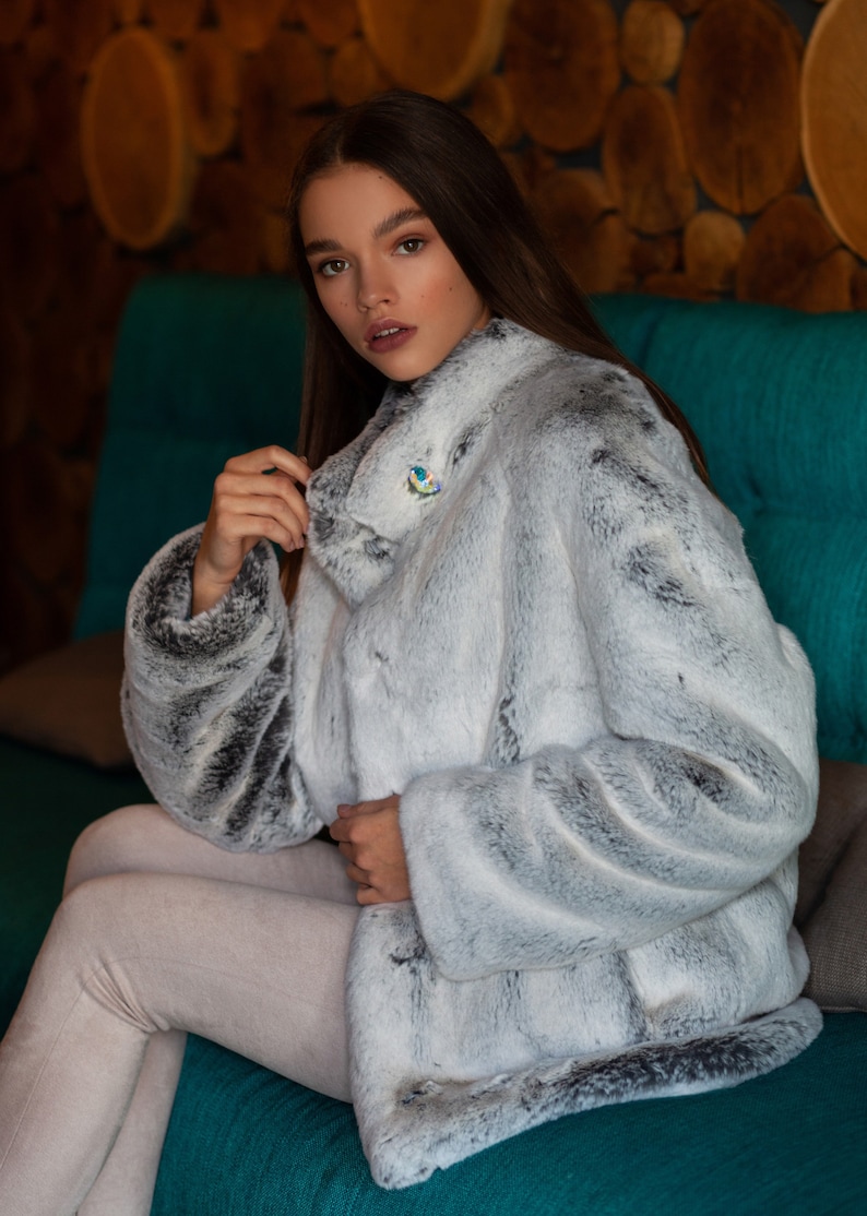 Luxury faux fur coat chinchilla diamond. Exclusive eco furs | Etsy