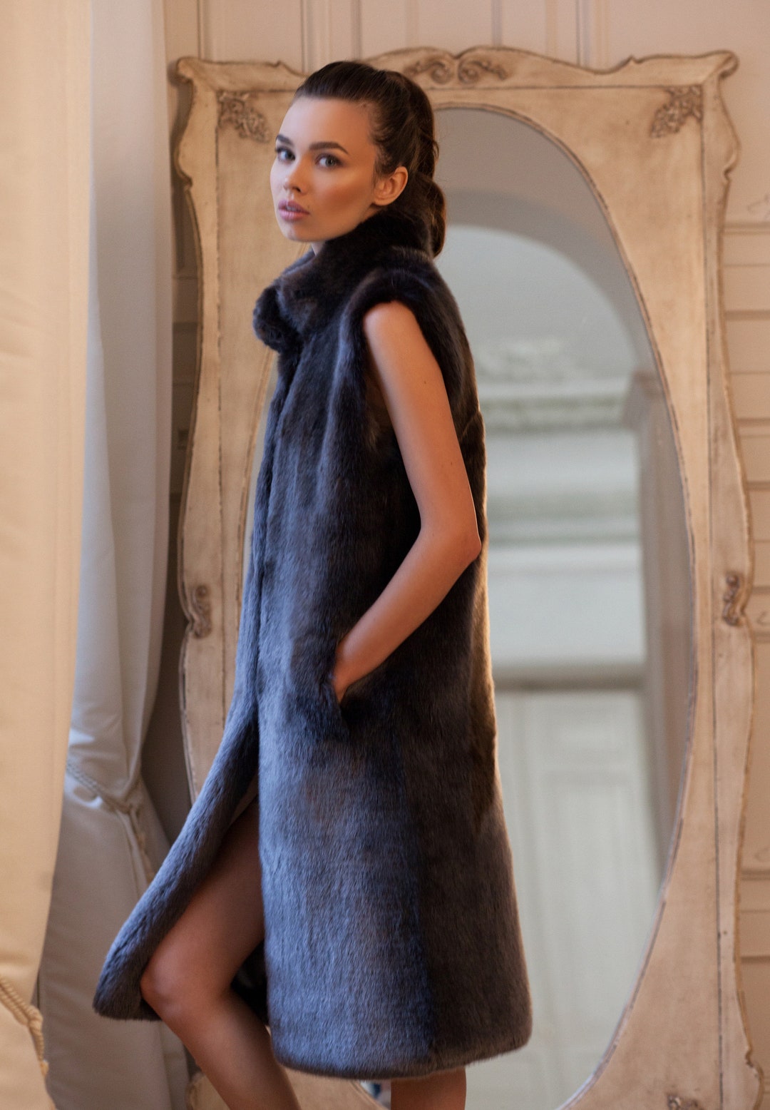 Luxury Faux Fur Vest Sable Graphite. Exclusive Eco Furs by Tissavel ...