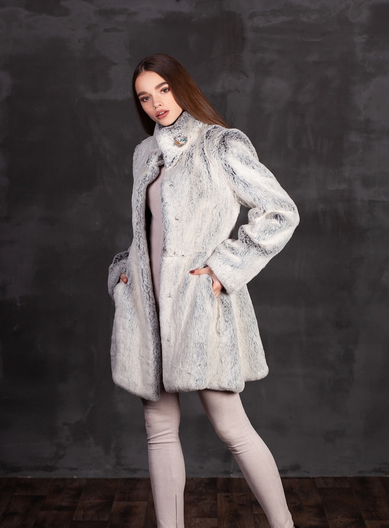 Luxury faux fur coat chinchilla diamond. Exclusive eco furs | Etsy