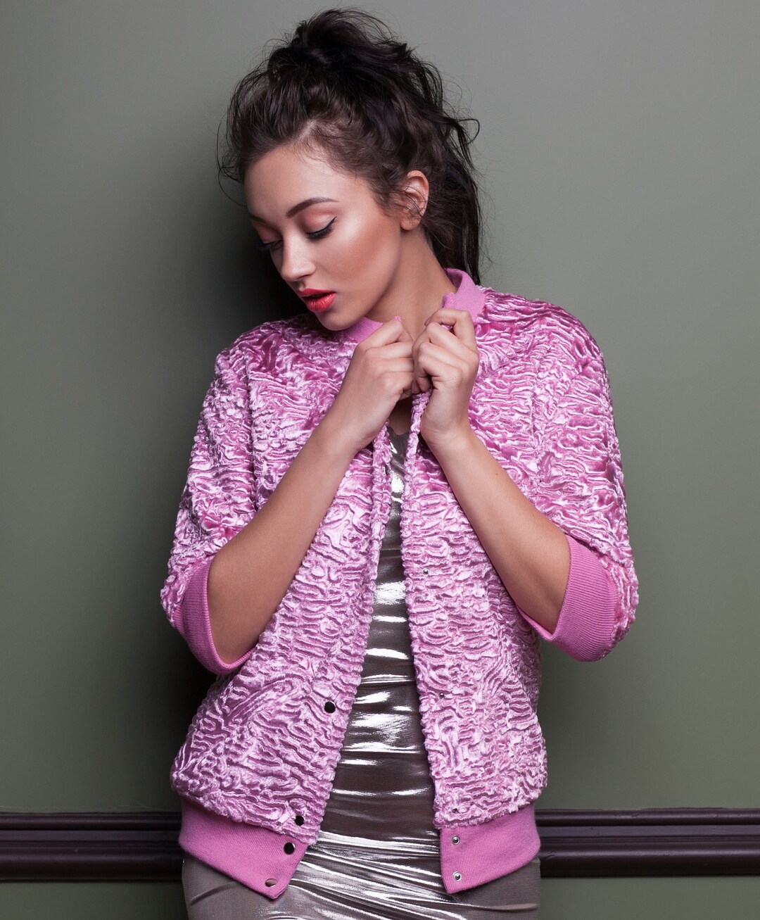 Pinky Fur Bomber. Sexy Bomber Jacket. Bright Women Outfit. Burning Man ...