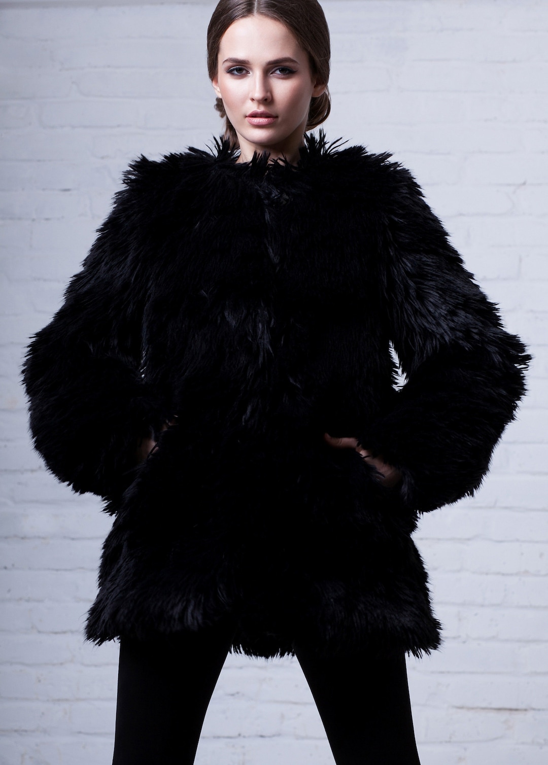 Black Lama Coat. Black Long Fur. Faux Fur Coats. Black Fluffy Coat ...