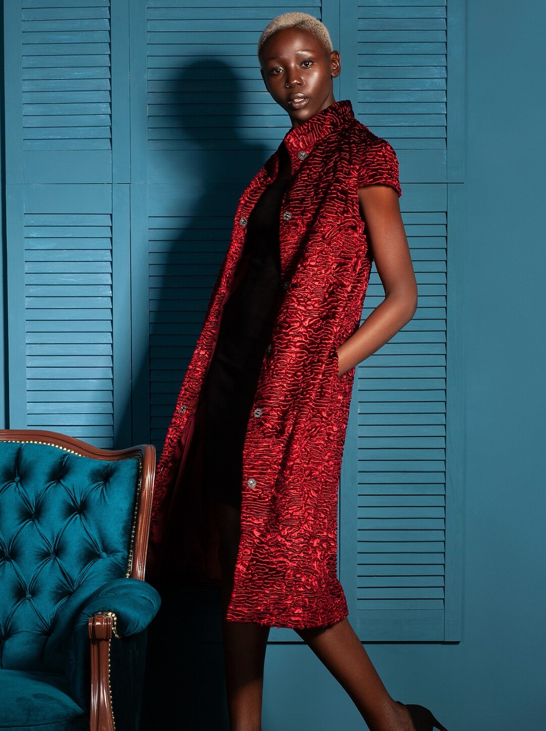Luxury Faux Fur Vest Astrakhan Garnet. Exclusive Eco Furs by Tissavel ...
