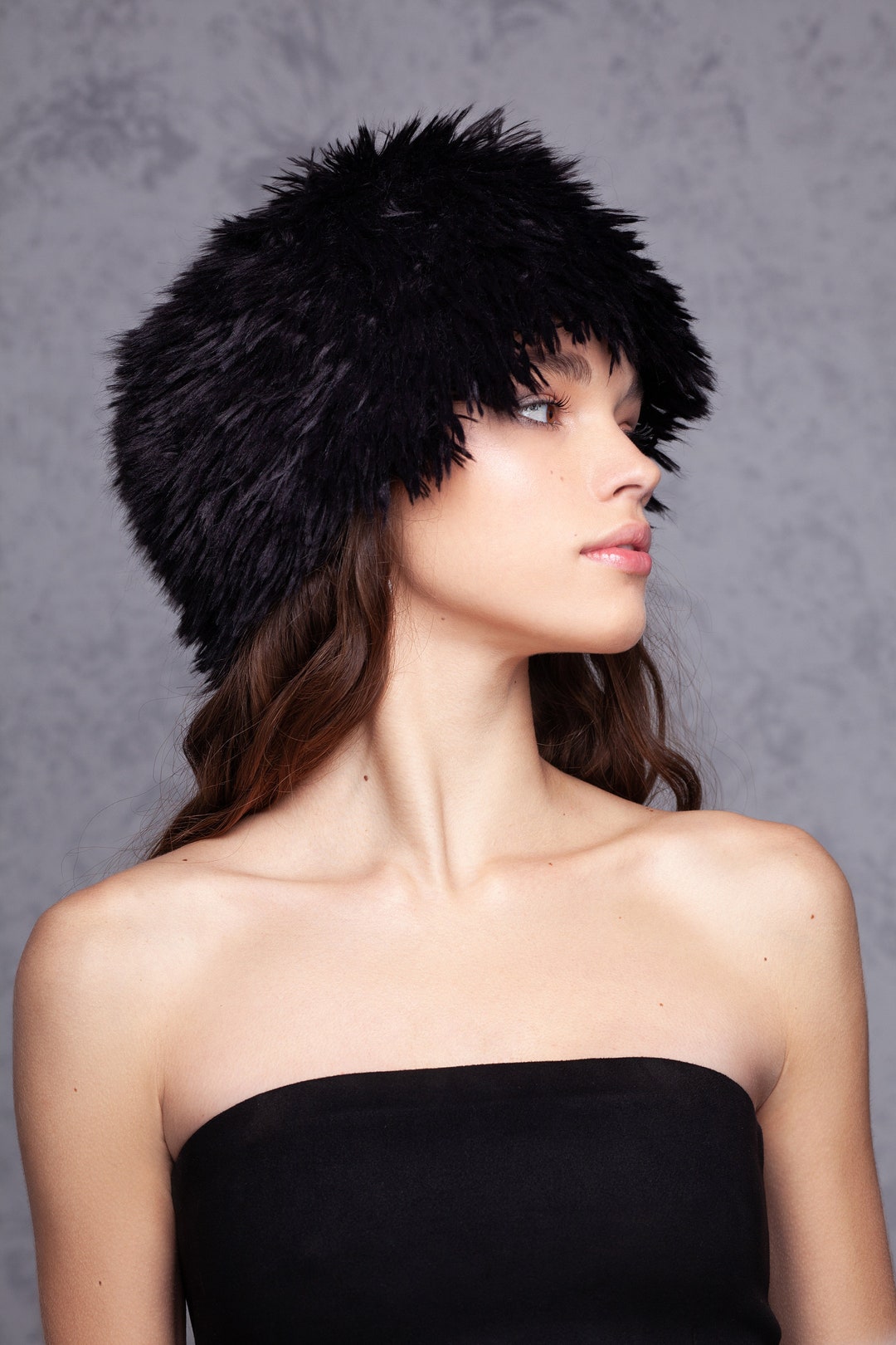 Black Faux Fur Hat in Luxury Lama Obsidian - Handmade Winter Hat for ...