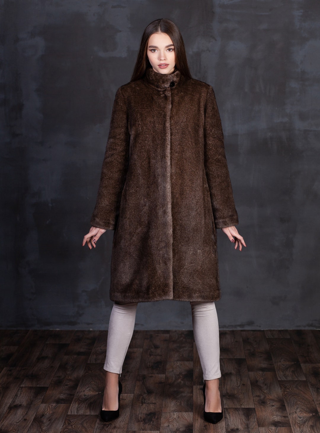 Faux Fur Coat. Brown Fur Coat. Brown Women Coats. Dark Mink Coat. Women ...