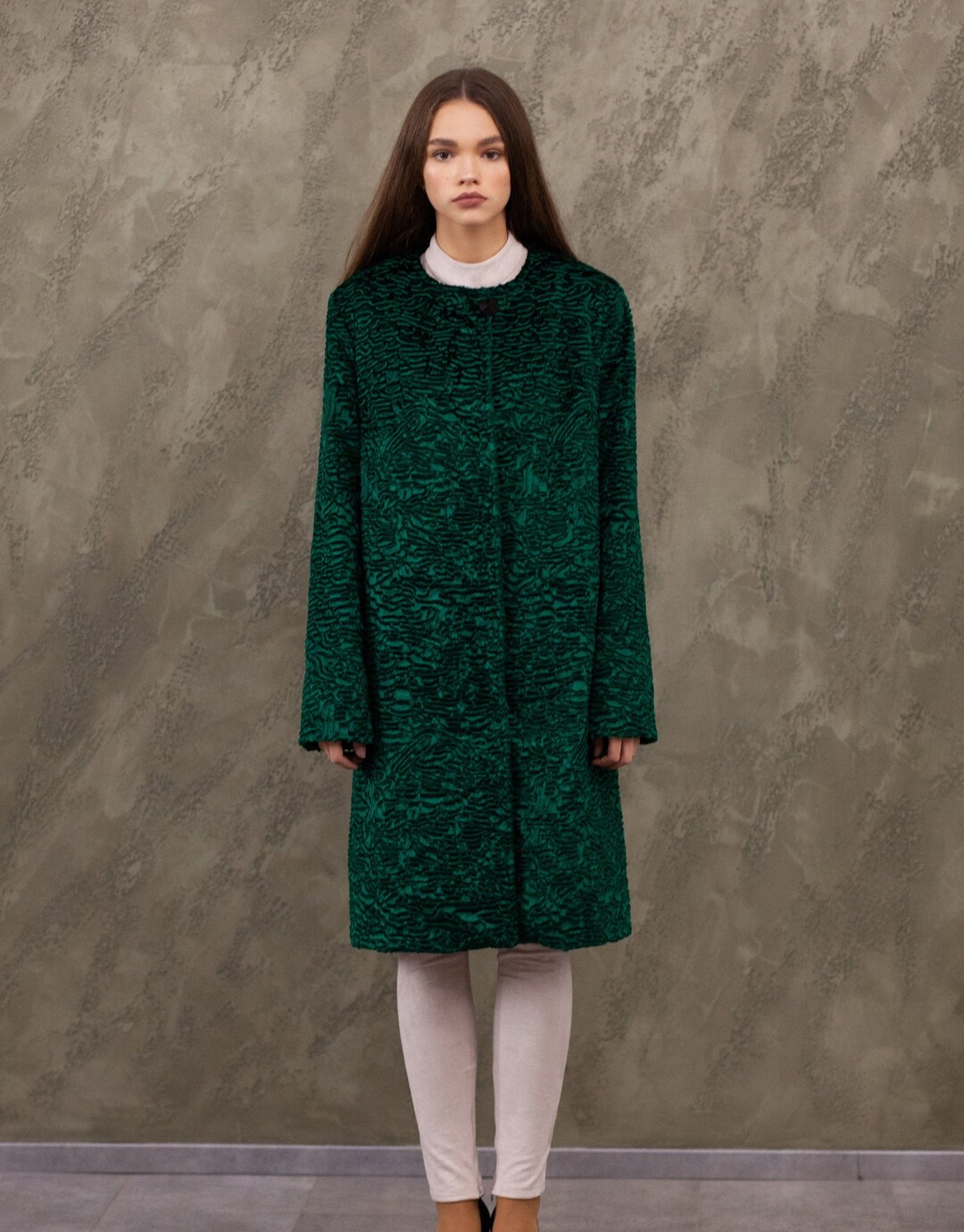 Luxury Faux Fur Coat Astrakhan Emerald. Exclusive Eco Furs by Tissavel ...