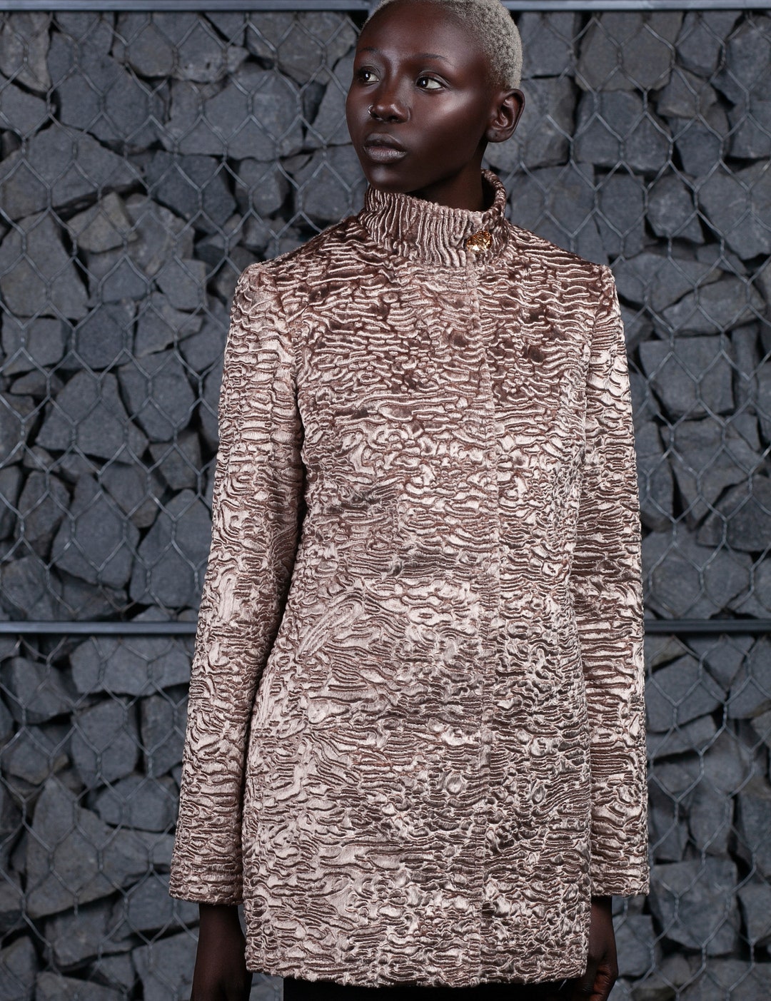 Luxury Faux Fur Coat Astrakhan Onyx. Exclusive Eco Furs by Tissavel ...
