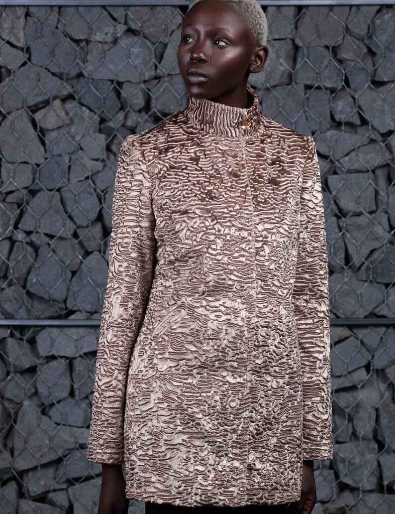 Luxury Faux Fur Coat Astrakhan Onyx. Exclusive Eco Furs by - Etsy