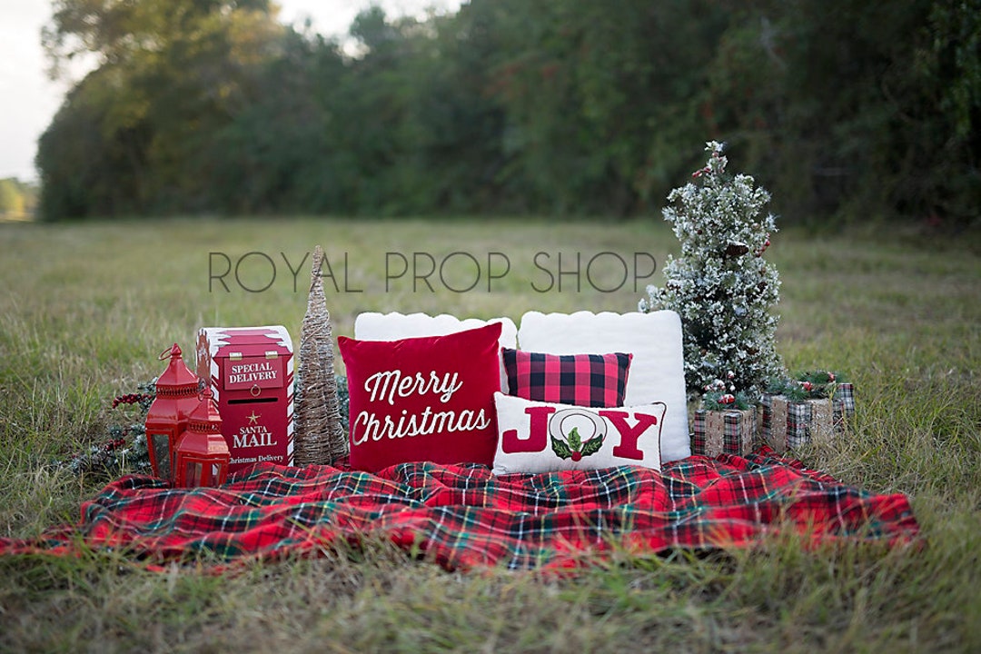 Christmas Digital Backdrop, Christmas Tree Outdoors With a Blanket ...