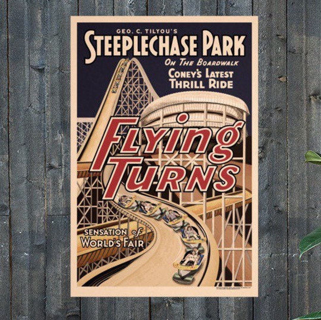 Coney Island Steeplechase Park Flying Turns Amusement Park Ride Poster ...
