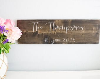 Custom Wood Sign Personalized Wedding Gift Last Name Established Sign ...