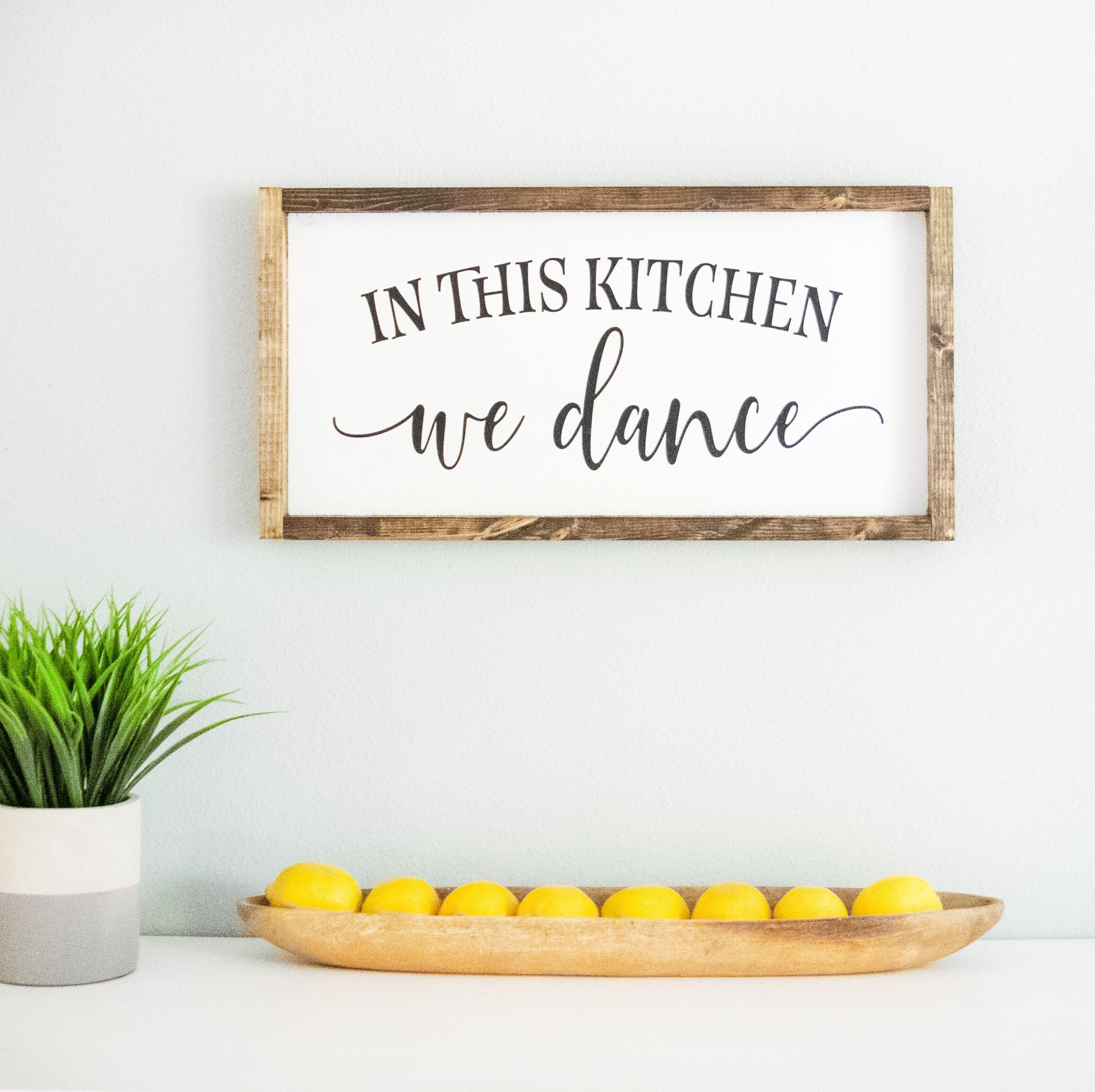 In This Kitchen We Dance Large White Wood Framed Sign Wooden Etsy