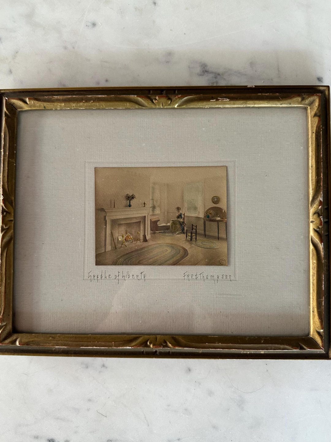Vintage Fred Thompson Hand-colored Lithograph, Colonial Interior Scene ...