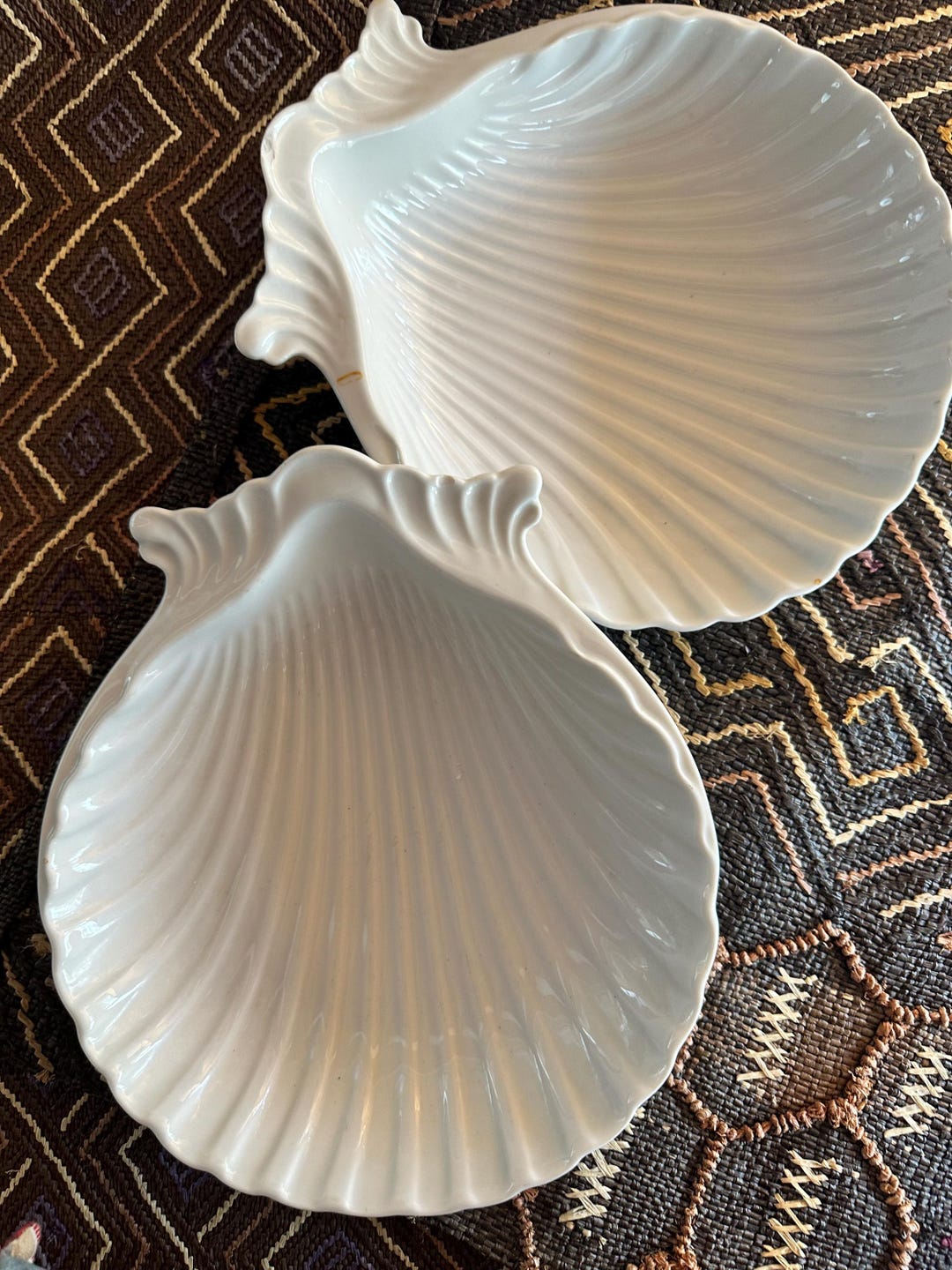Vintage French Clam Shell Dish, Large White Ceramic Shell Bowl, Coastal ...