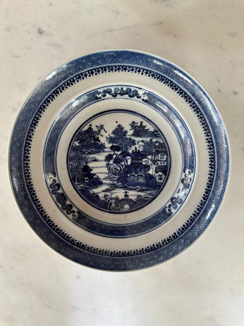 Antique Blue & White Transferware Plates – 9.5", Willow Pattern Style ...