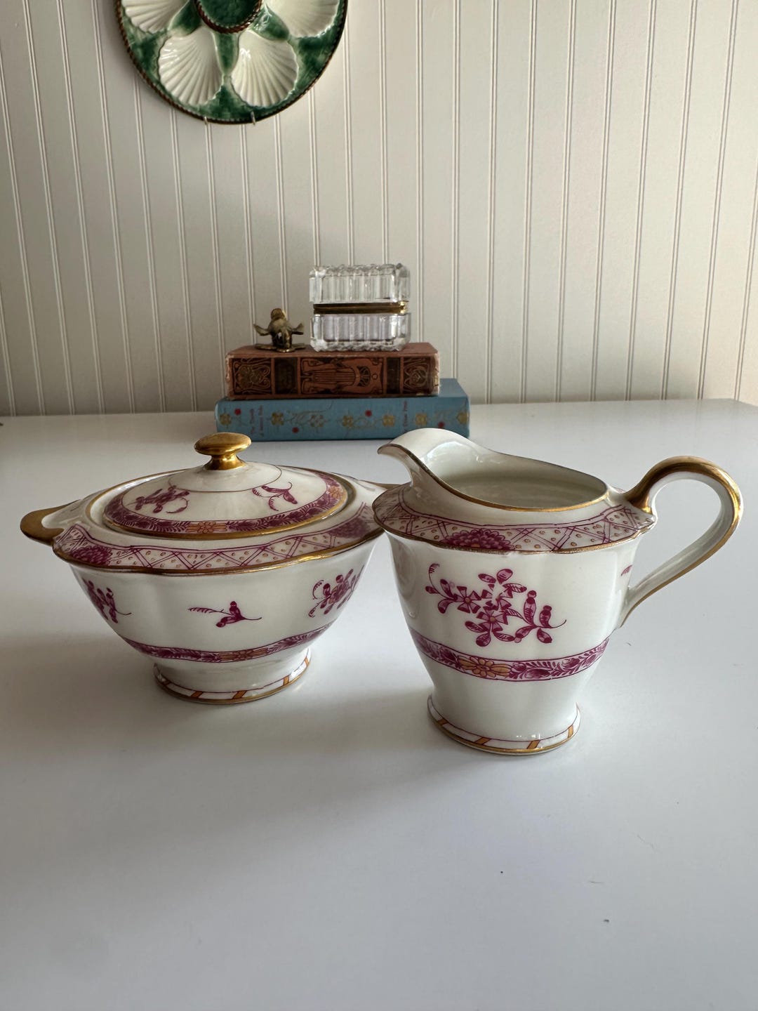 Antique Haviland Limoges Sugar Bowl and Creamer Set: Pink Floral “mir ...