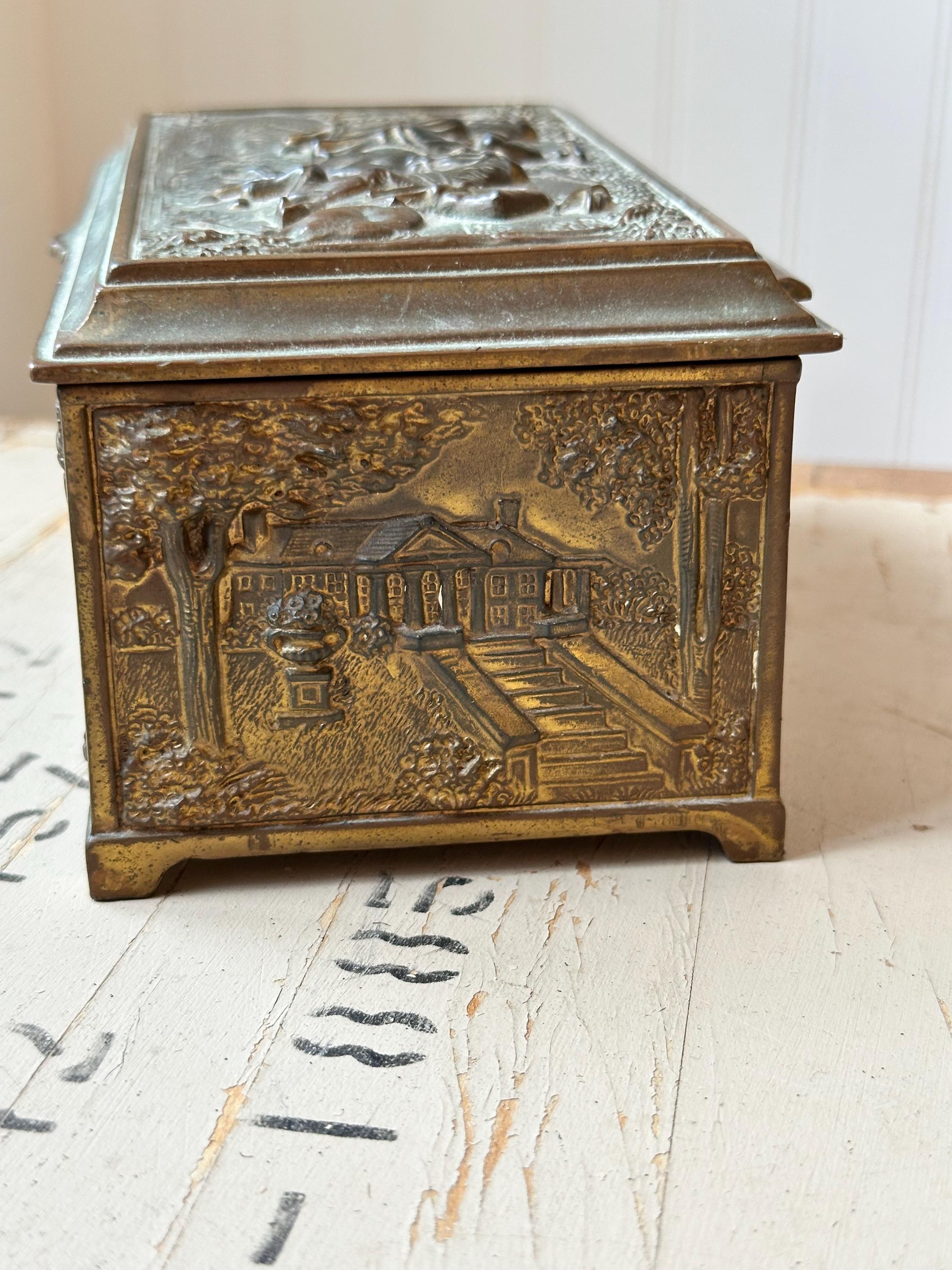 Antique Weldlich Bros. Bronze Casket Box – Late 1800s Fabric-lined ...