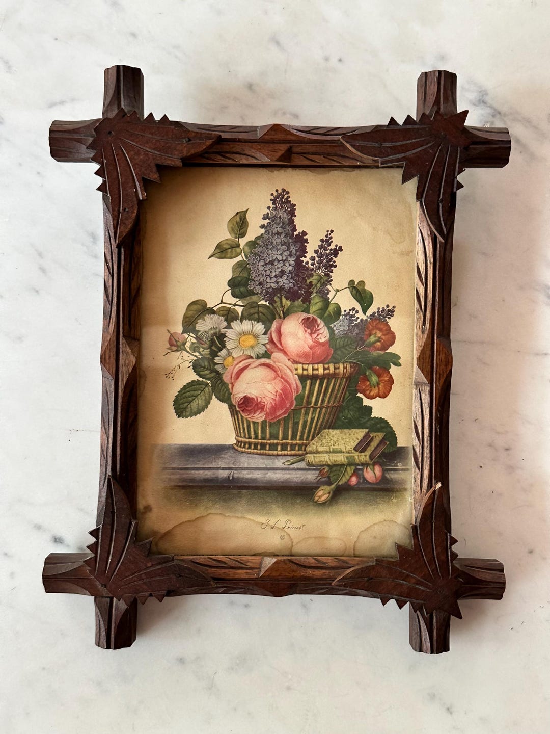 Antique Black Forest Frame With Floral Print - Etsy