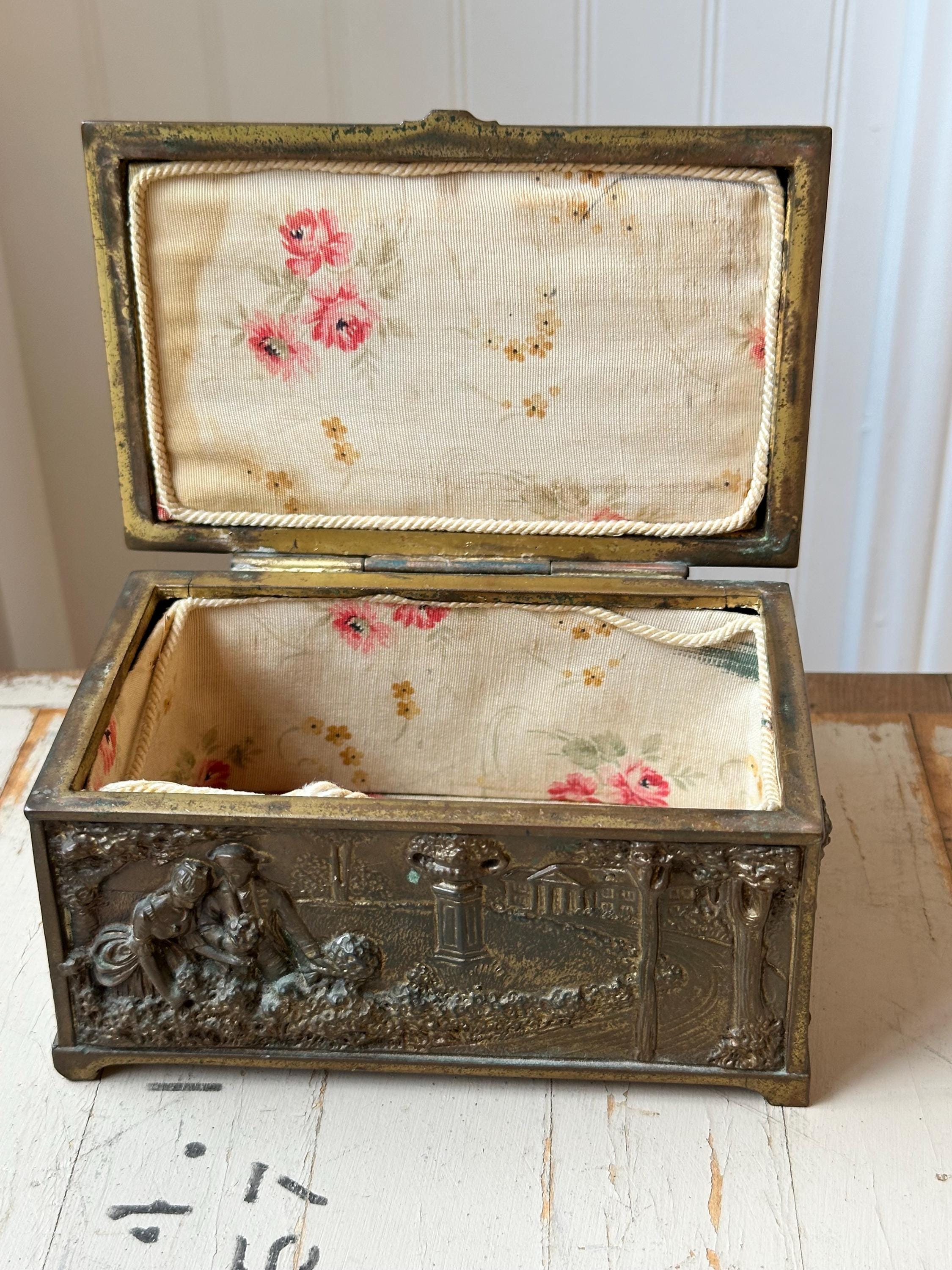 Antique Weldlich Bros. Bronze Casket Box – Late 1800s Fabric-lined ...