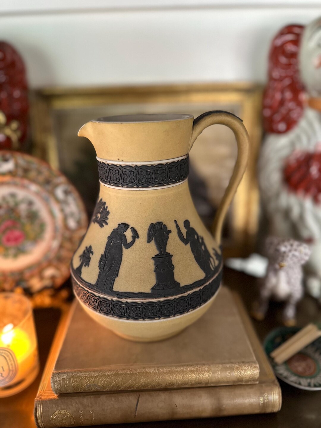 Antique Wedgwood Black on Cane Jasperware Pitcher – Classical Relief ...