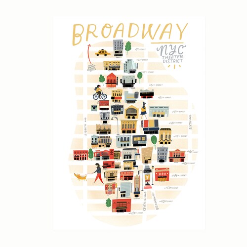 BROADWAY / NYC Theater District // Map Illustration | Etsy