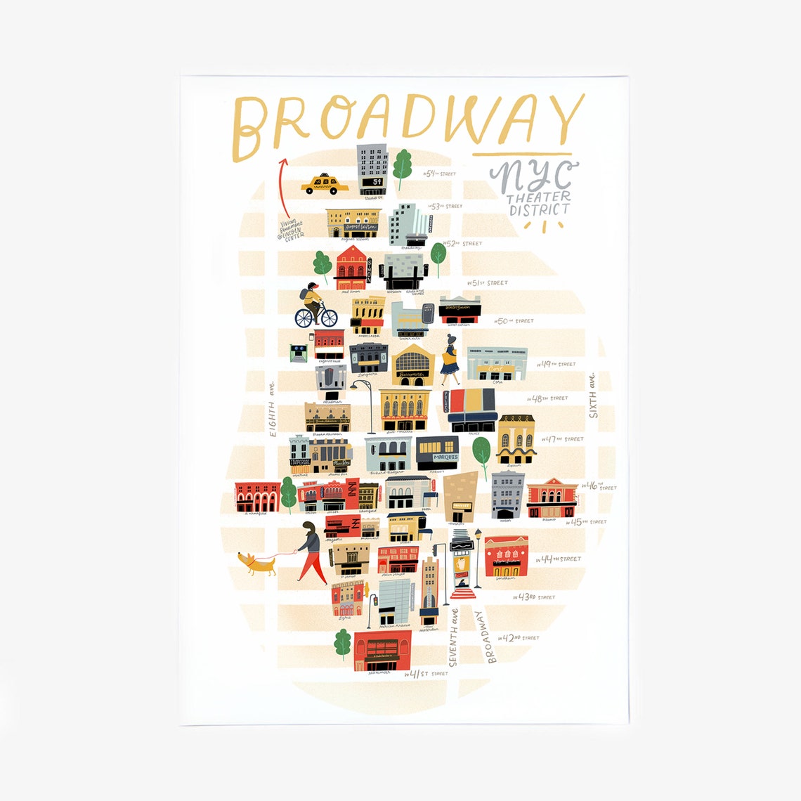 BROADWAY / NYC Theater District // Map Illustration - Etsy