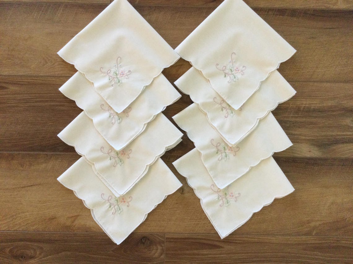 8 Embroidered off White Dinner Napkins - Etsy