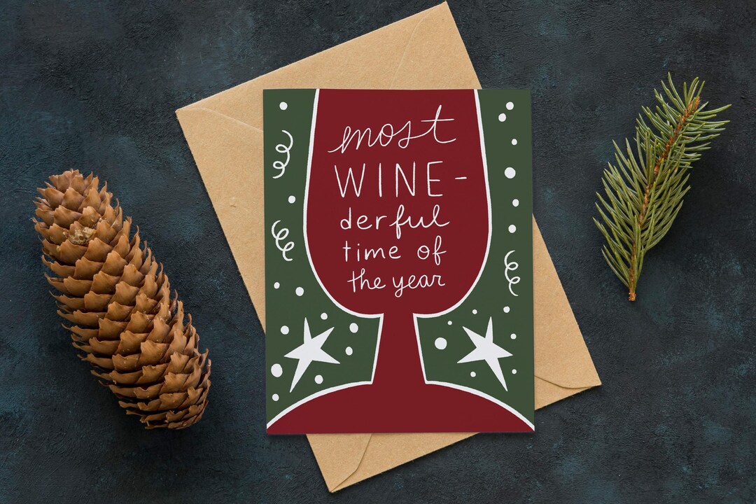 Printable Christmas Card, Minimalist Holiday Card, Wine Christmas Card ...