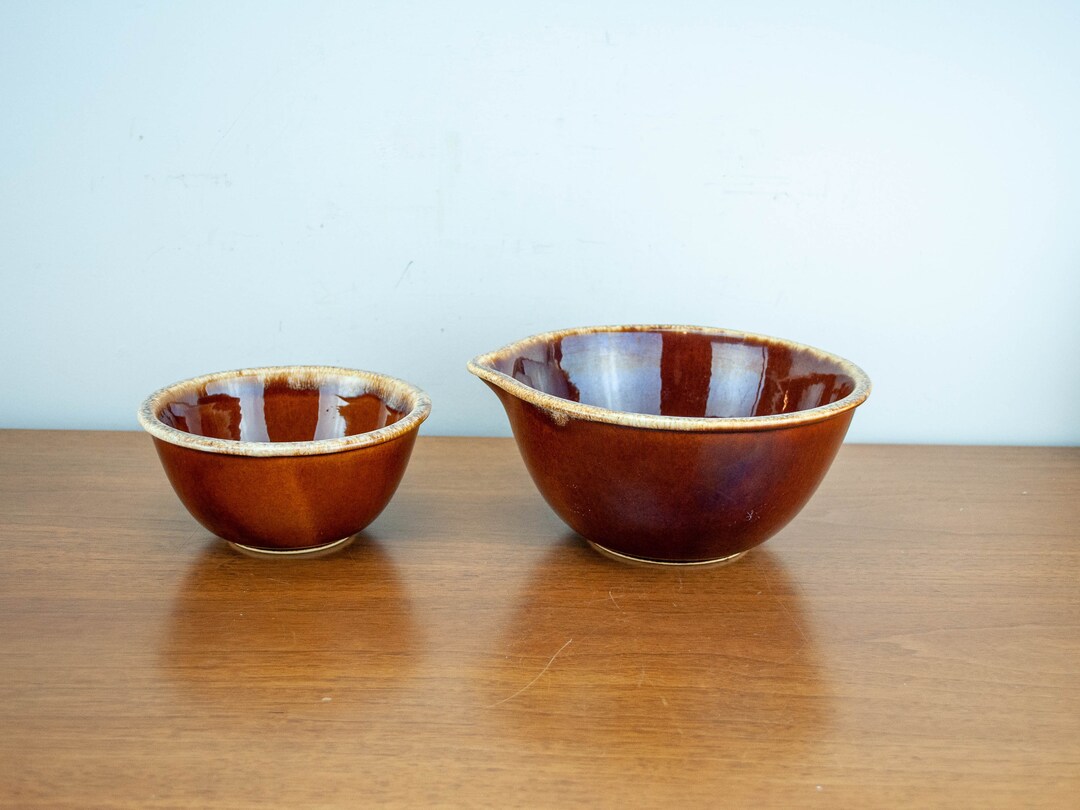Vintage Brown Hull Pottery Mixing Bowls - Upper Style Rustic Cottage ...