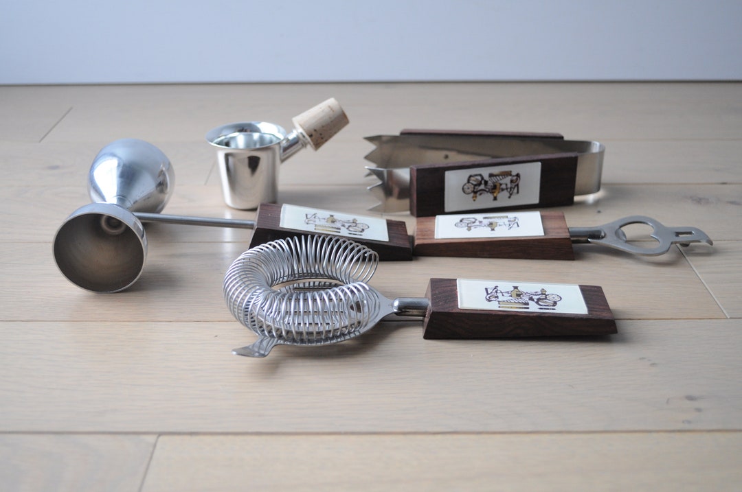 Vintage Bakelite Bar Tool 5 Piece Set - Jigger, Ice Tongs, Stirring ...