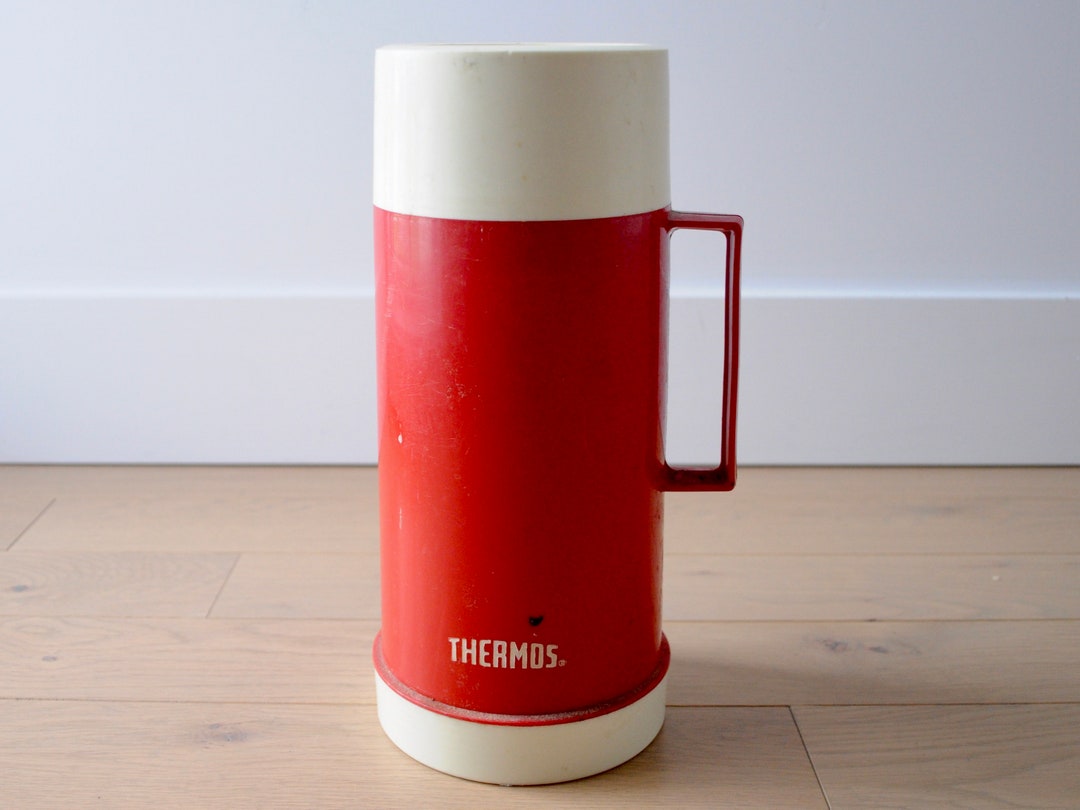 Vintage Thermos Glass Thermos Made In Canada Red And White Etsy