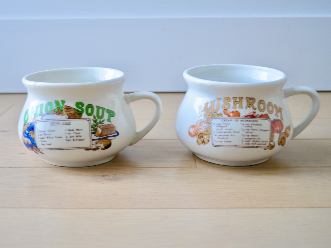 2 Recipe Soup Cup Set Tomato and Oignon With Handle - Etsy