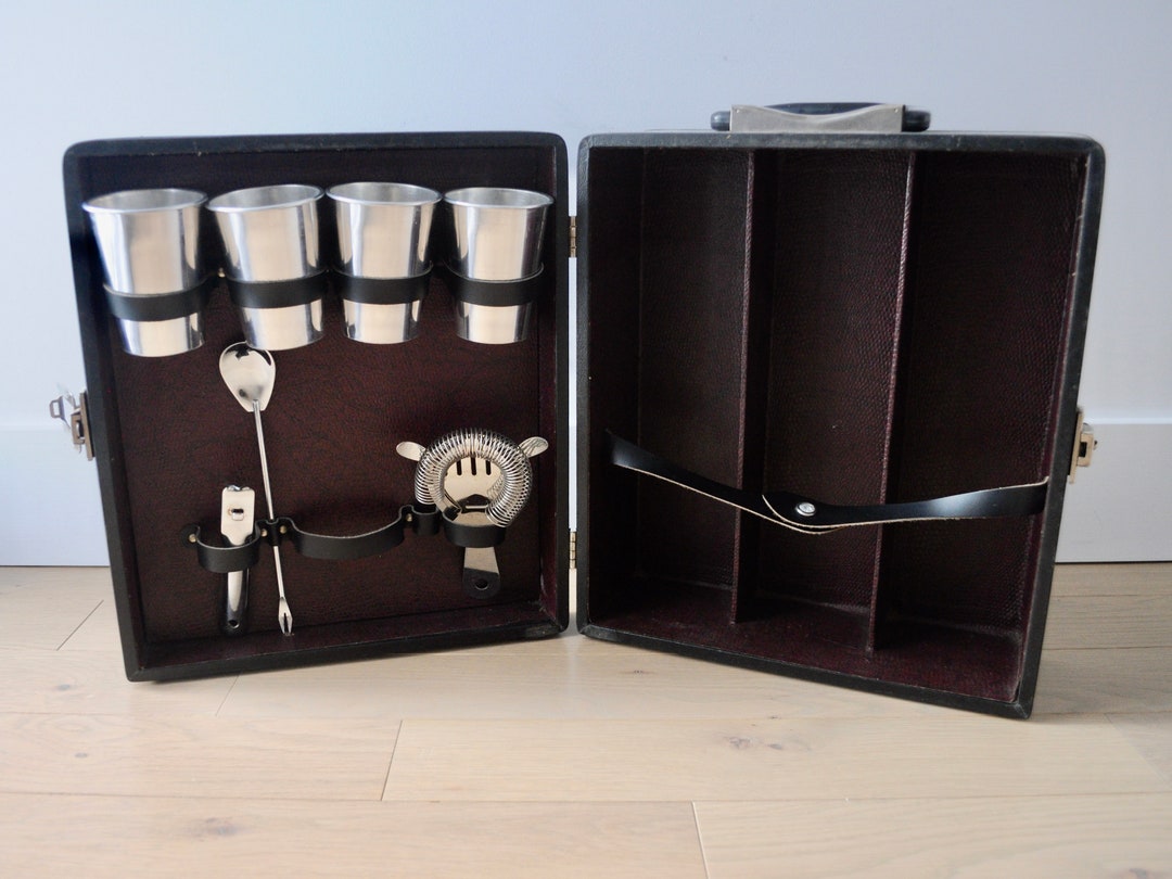 Vintage Black Travel Bar Suitcase, Tools, Glasses, Key Carry on Bar ...