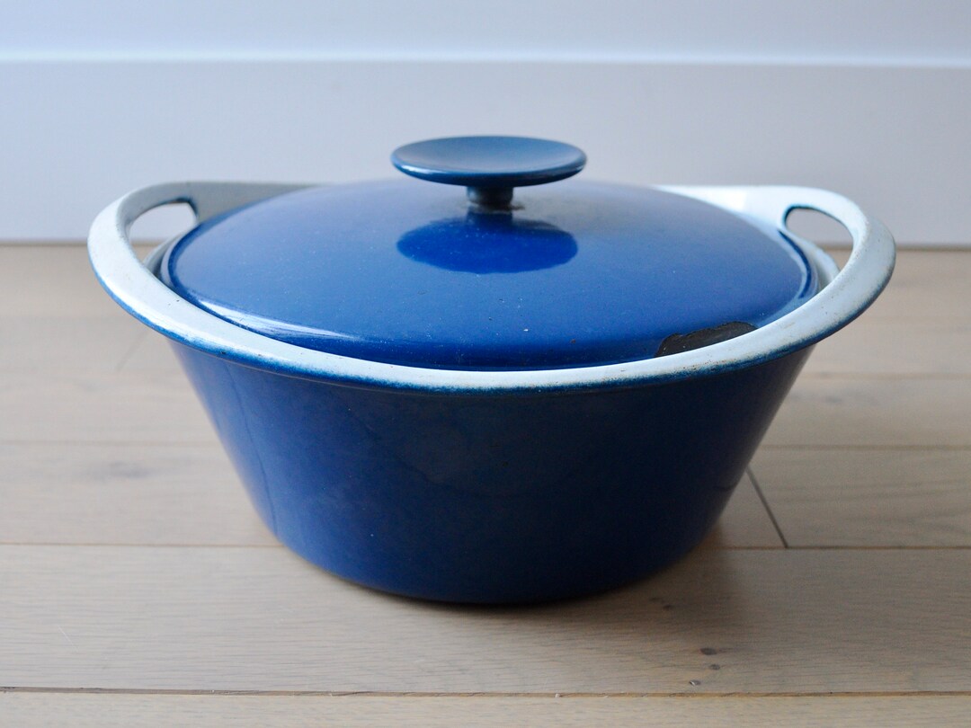 Blue Enameled Cast Iron Pot With Lid Casserole Dutch Oven Enamelware - Etsy