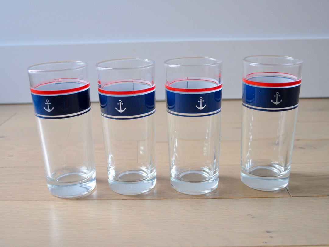 Black Highball Glass - Set of 4 - Midcentury Blue Old Fashion Vintage ...