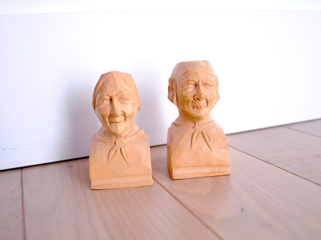 Candle Holders of a Peasant Couple Carved by André Bourgault- Made in ...